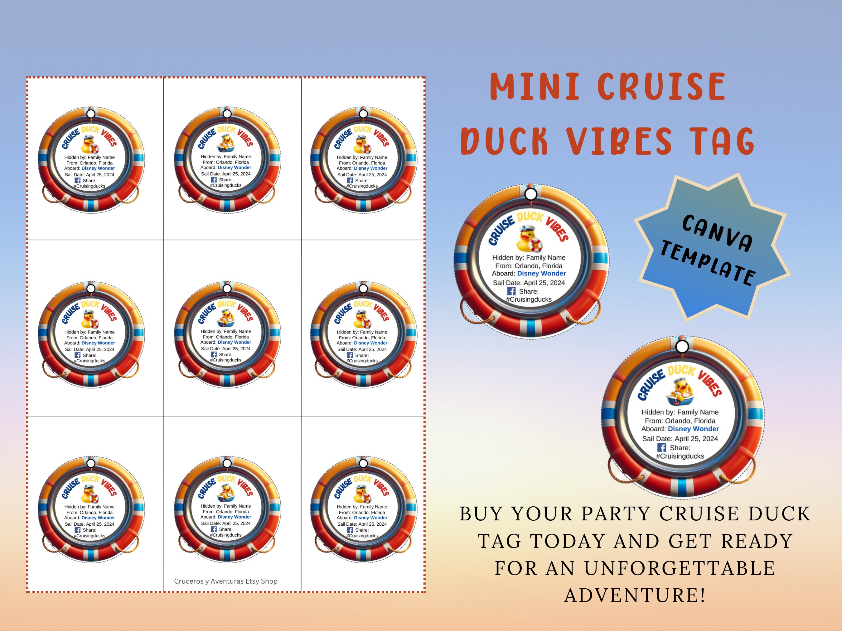 Cruising Duck Tags for Family Cruises Mini Edition, Printable Rubber ...