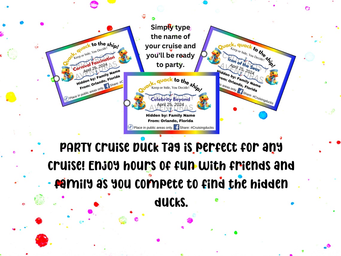 Cruising Duck Tags Party Theme, Printable Rubber Duck Tag Customizable ...