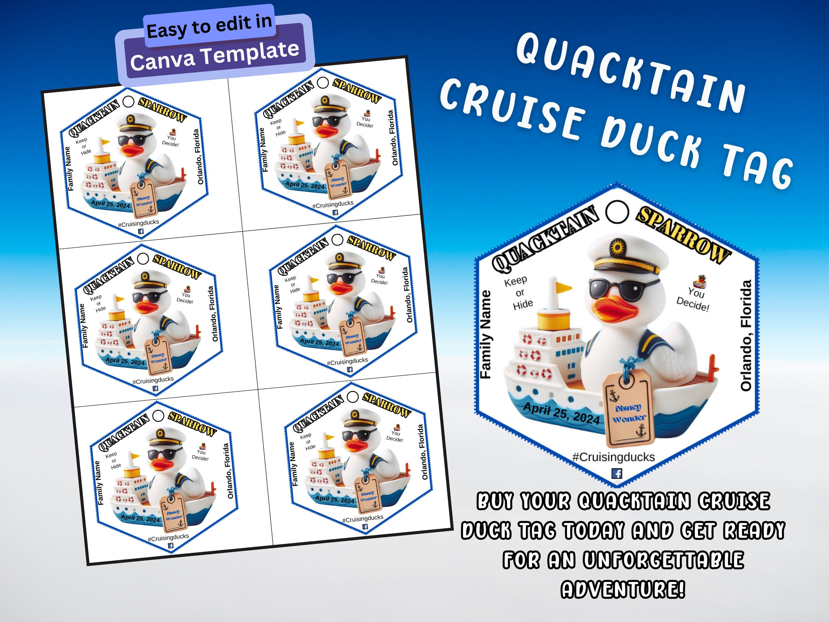 Cruising Duck Tags for Captain Cruisers, Printable Rubber Duck Tag ...