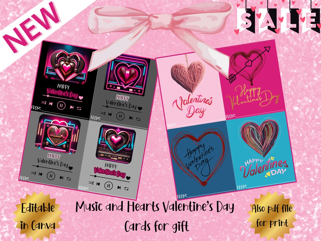 Editable Music and Hearts Valentine's Day Cards for Gift | Class ...