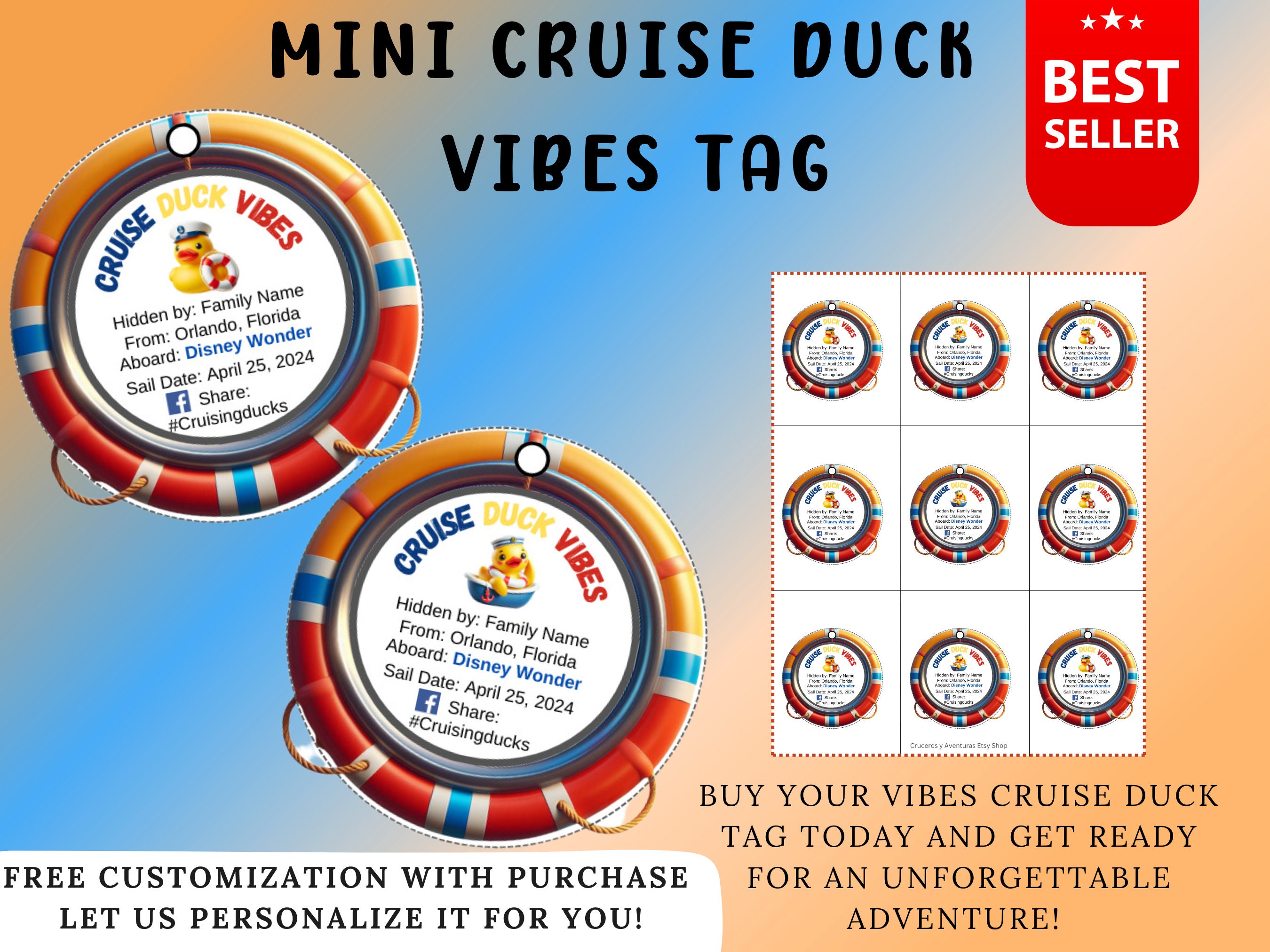 Cruising Duck Tags for Family Cruises Mini Edition, Printable Rubber ...