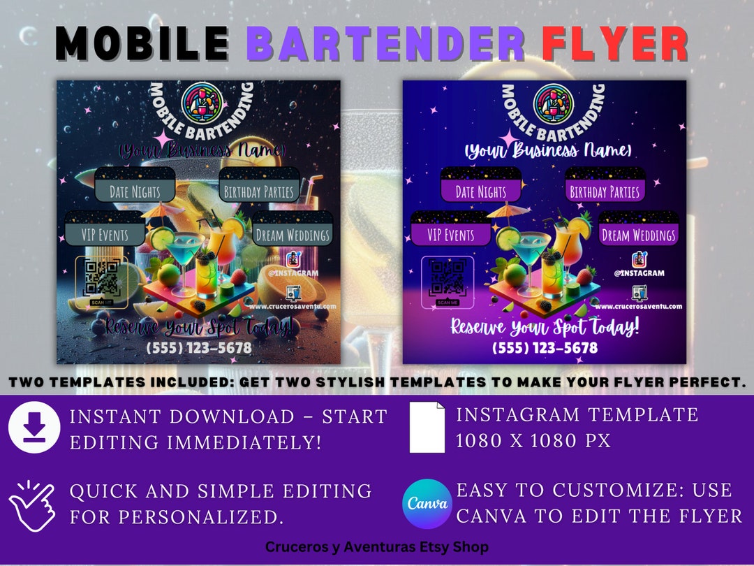 Editable Mobile Bartending Flyer DIY Mixologist Party Template Perfect ...