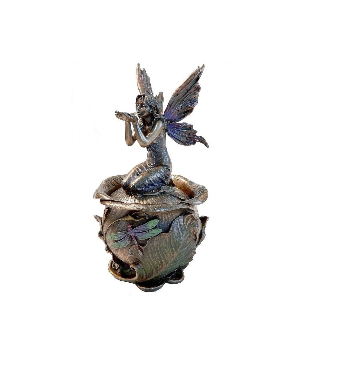 Box With a Winged Elf Drinking From a Leaf, Decorative Art Nouveau ...
