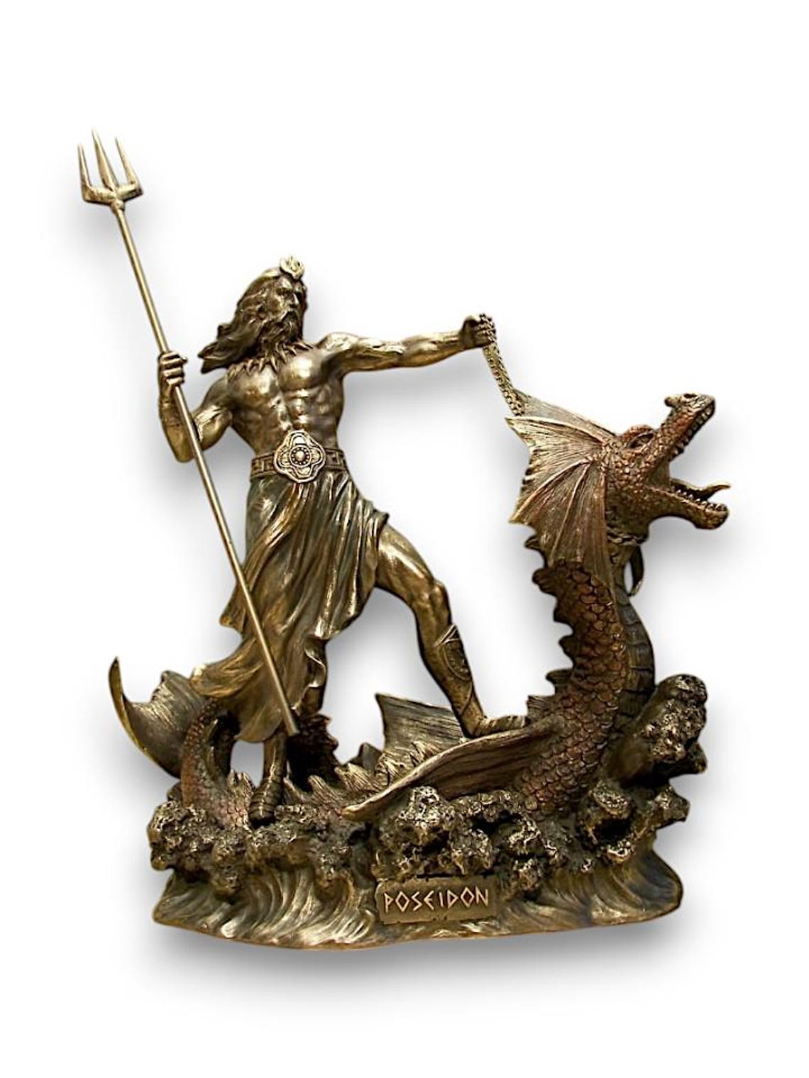 Poseidon Taming Sea Monsters Sculpture - God of the Underwater World ...