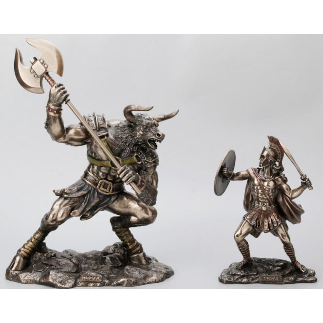 Theseus Fighting the Minotaur Statue Two Figurines Symbolizing the ...