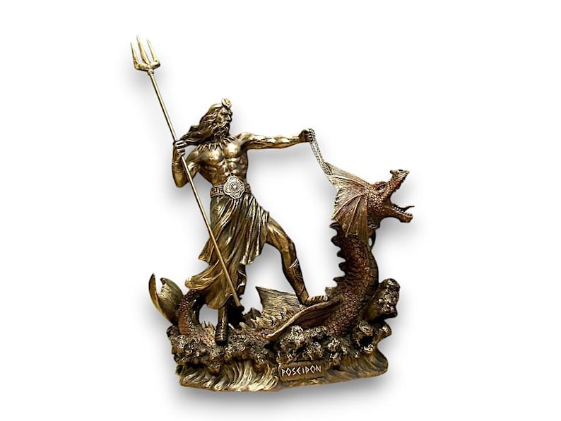 Poseidon Taming Sea Monsters Sculpture - God of the Underwater World ...