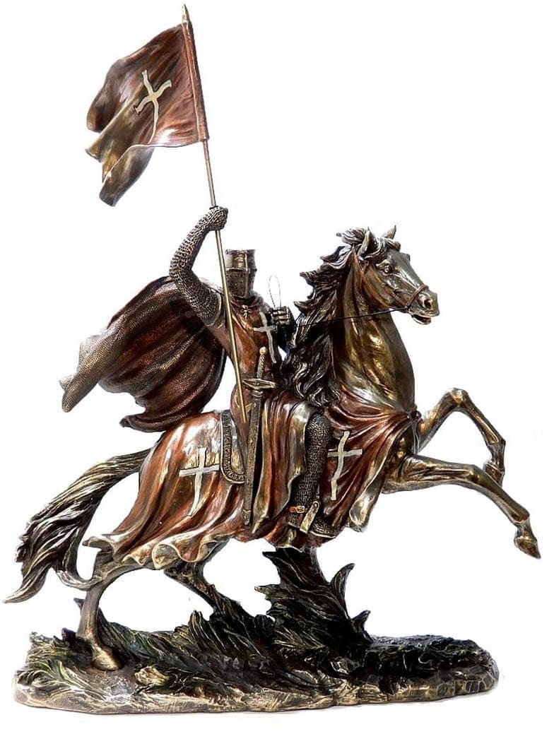 Knight Crusader With a Banner and Cross on Horseback in Gallop ...
