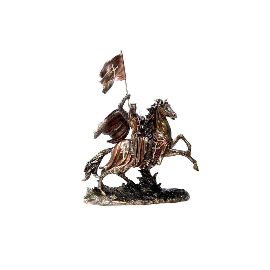 Knight Crusader With a Banner and Cross on Horseback in Gallop ...