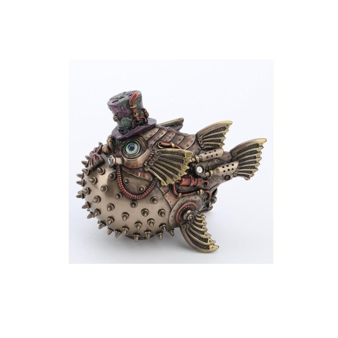 Steampunk Tiger Pufferfish Art Figurine - Industrial Home Decor ...