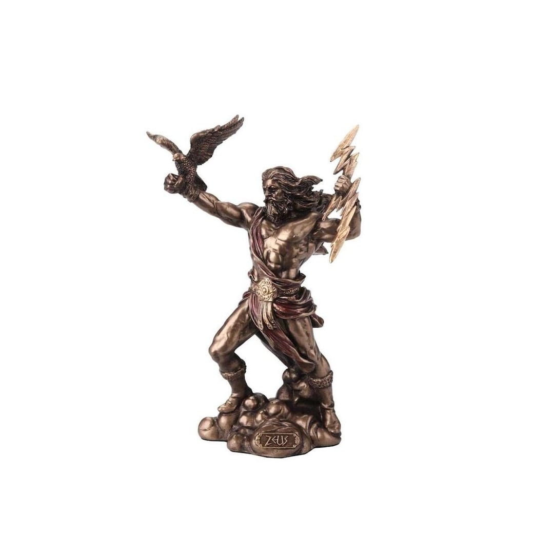 Zeus With Eagle Sculpture - Miniature Figurine of Zeus With Thunderbolt ...