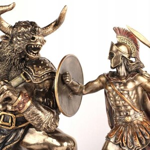 Theseus Fighting the Minotaur Statue - Two Figurines Symbolizing the ...