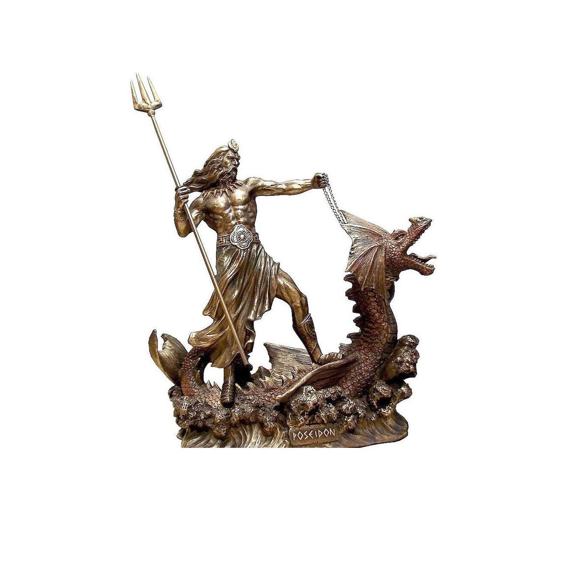 Poseidon Taming Sea Monsters Sculpture - God of the Underwater World ...