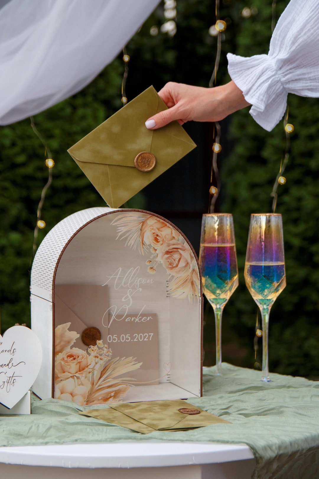 Wedding Card Box With Slot, Classic Wedding Style, Wood and Glass ...