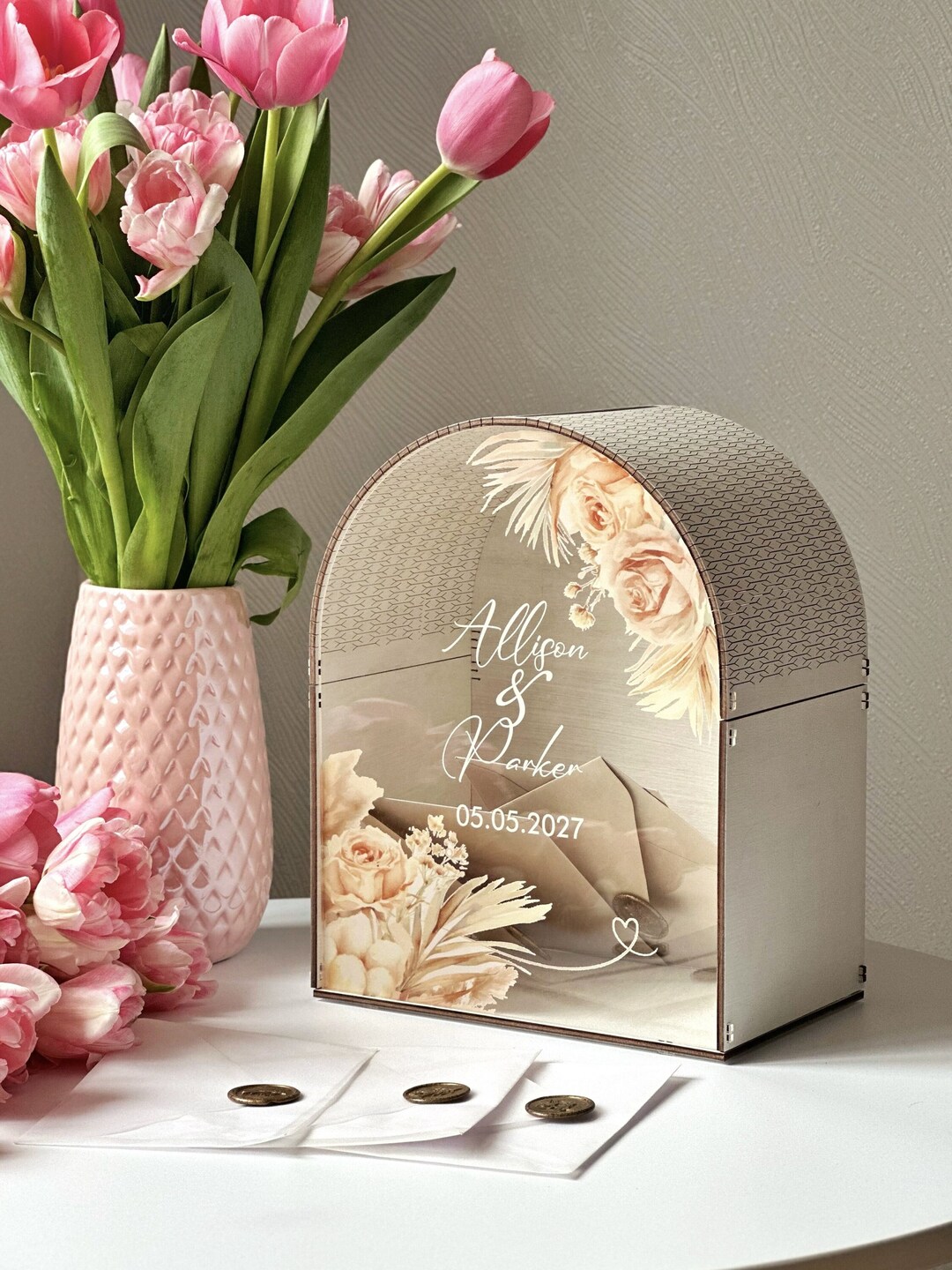 Wedding Card Box With Slot, Classic Wedding Style, Wood and Glass ...