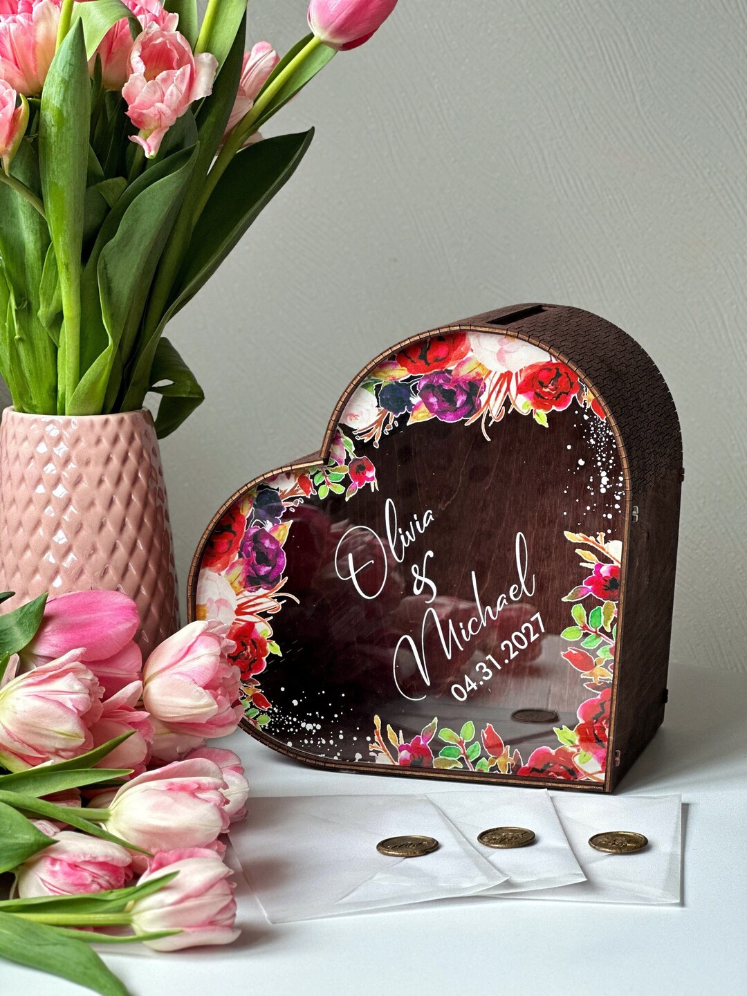 Wedding Card Box With Slot, Classic Wedding Style, Wood and Glass ...