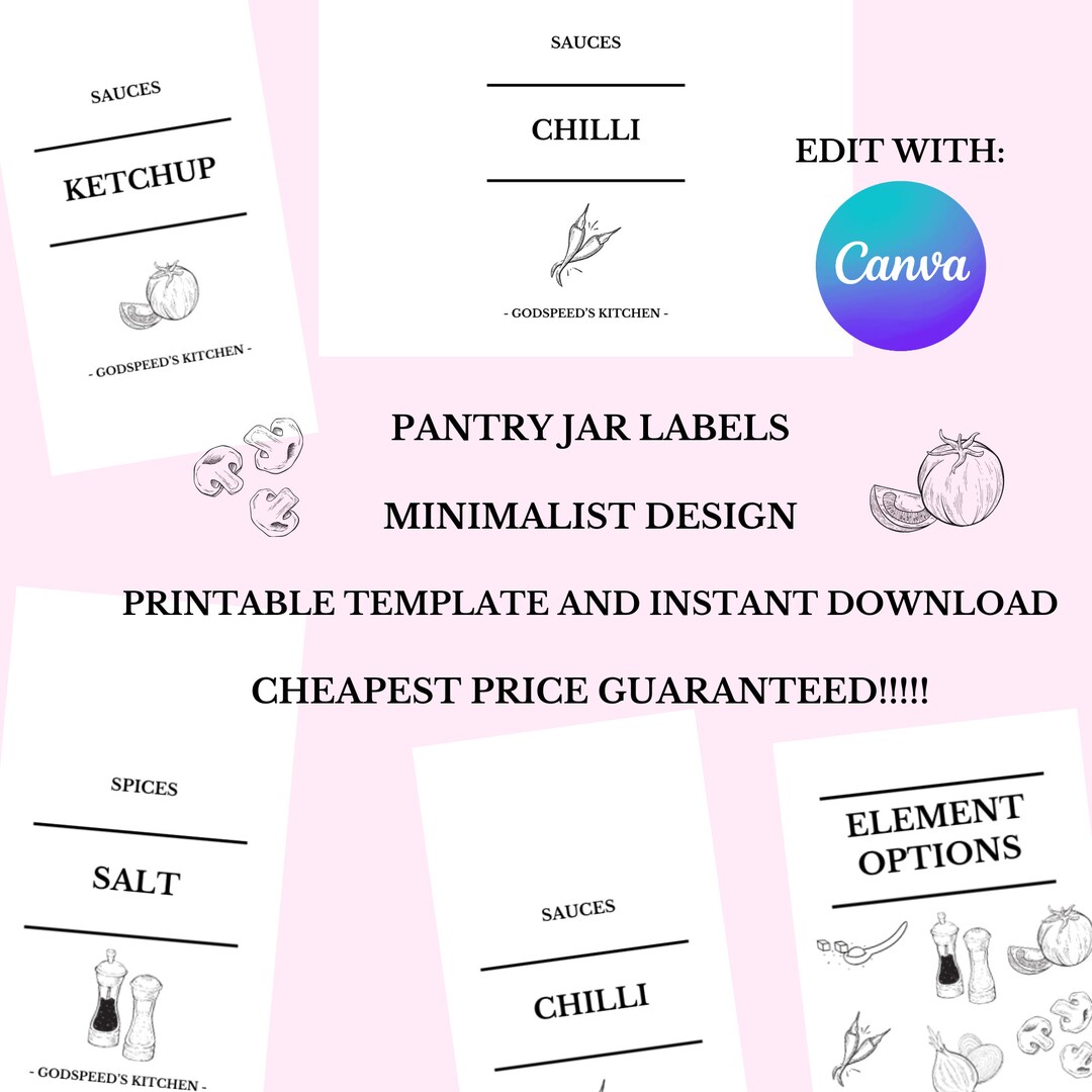 CHEAPEST Pantry Jar Labels Templates, Various Size Editable and ...