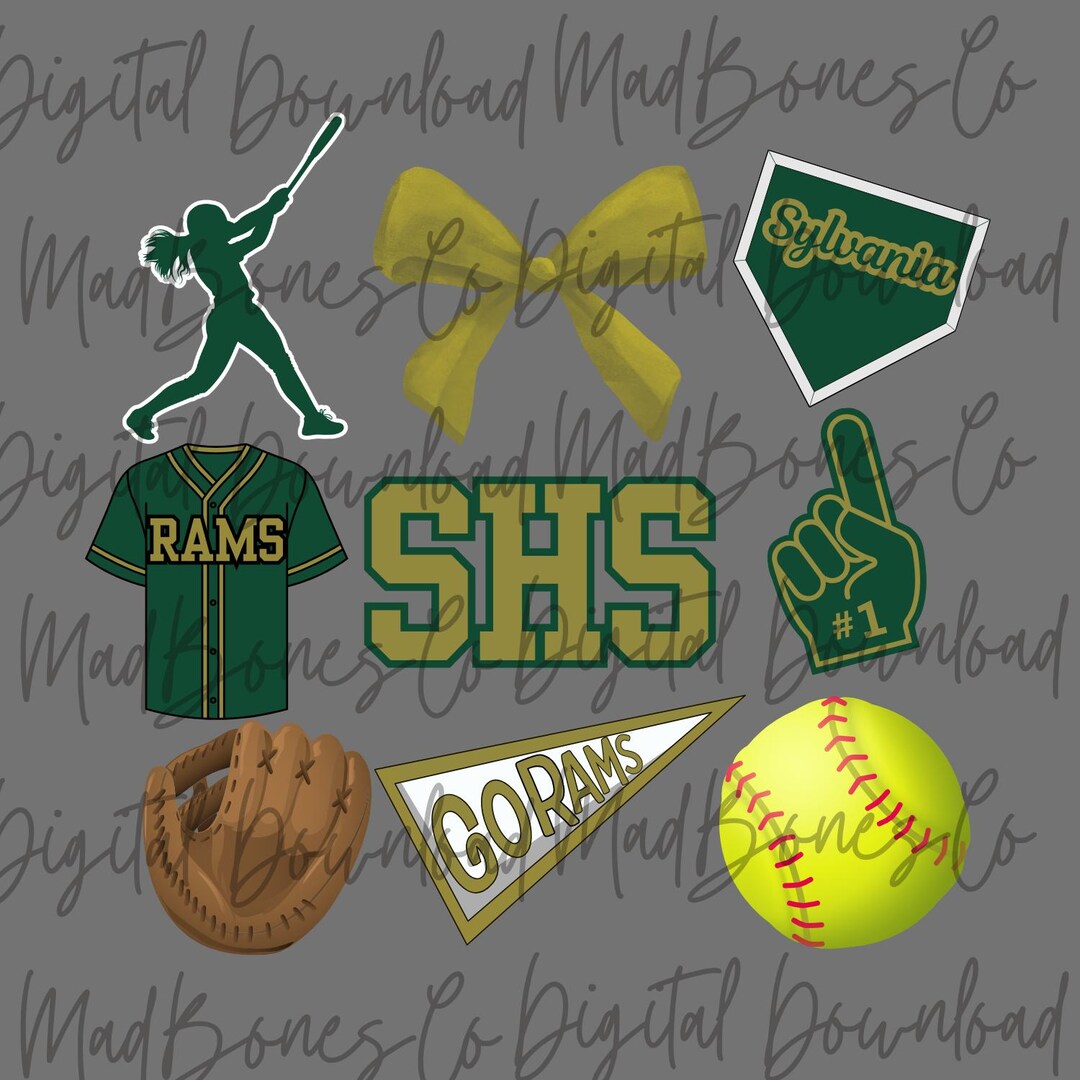 Sylvania Rams Softball PNG, Digital Design, Gold and Green Softball ...