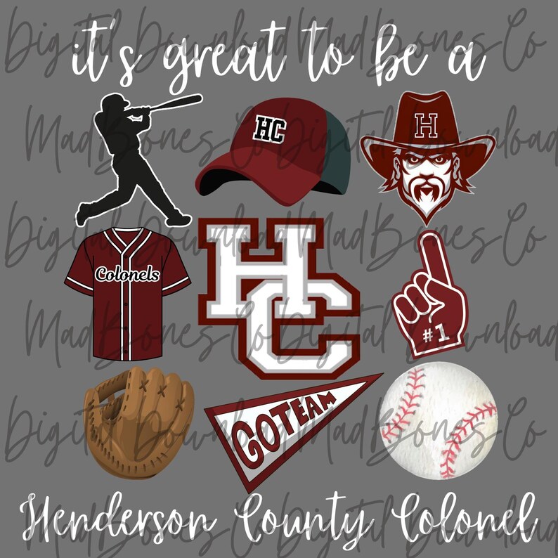 Henderson County Colonel Baseball PNG Digital Download, Maroon and ...