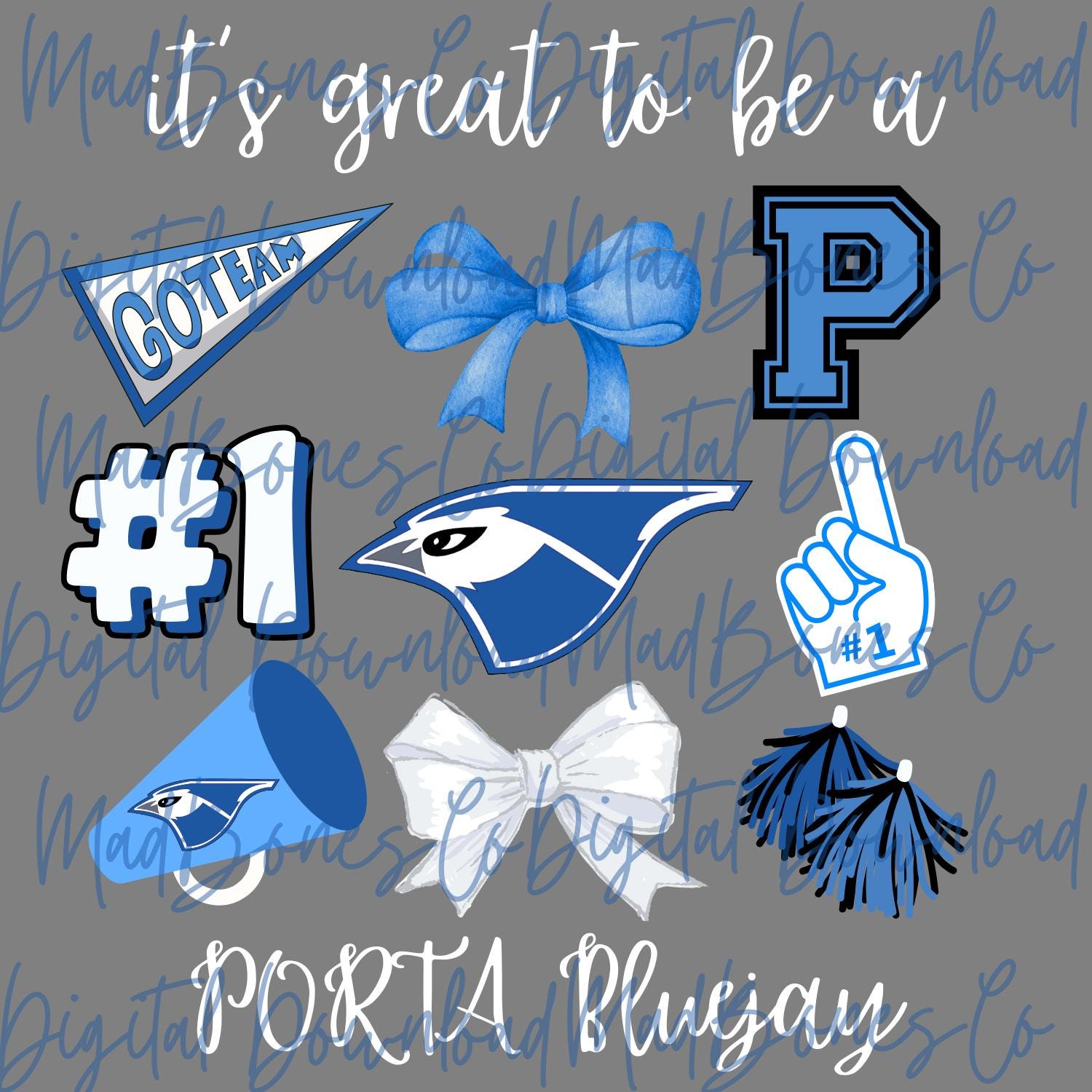 PORTA Bluejay Coquette School Spirit Design, Blue and White School ...