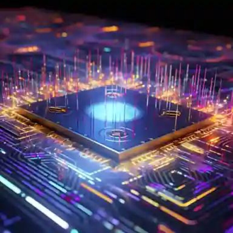 Futuristic Circuit Board Digital Art - Neon Tech Chip Printable Wall ...