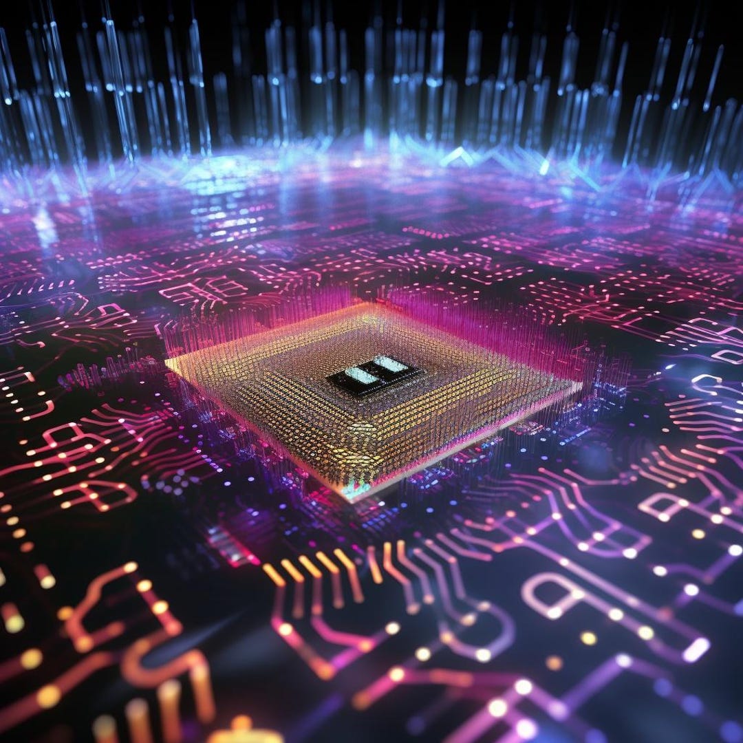 Futuristic Circuit Board Digital Art - Neon Tech Chip Printable Wall ...