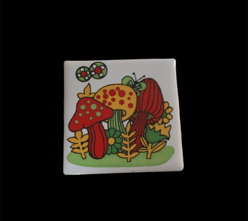 Vintage Mushroom and Floral Ceramic Tile - Etsy