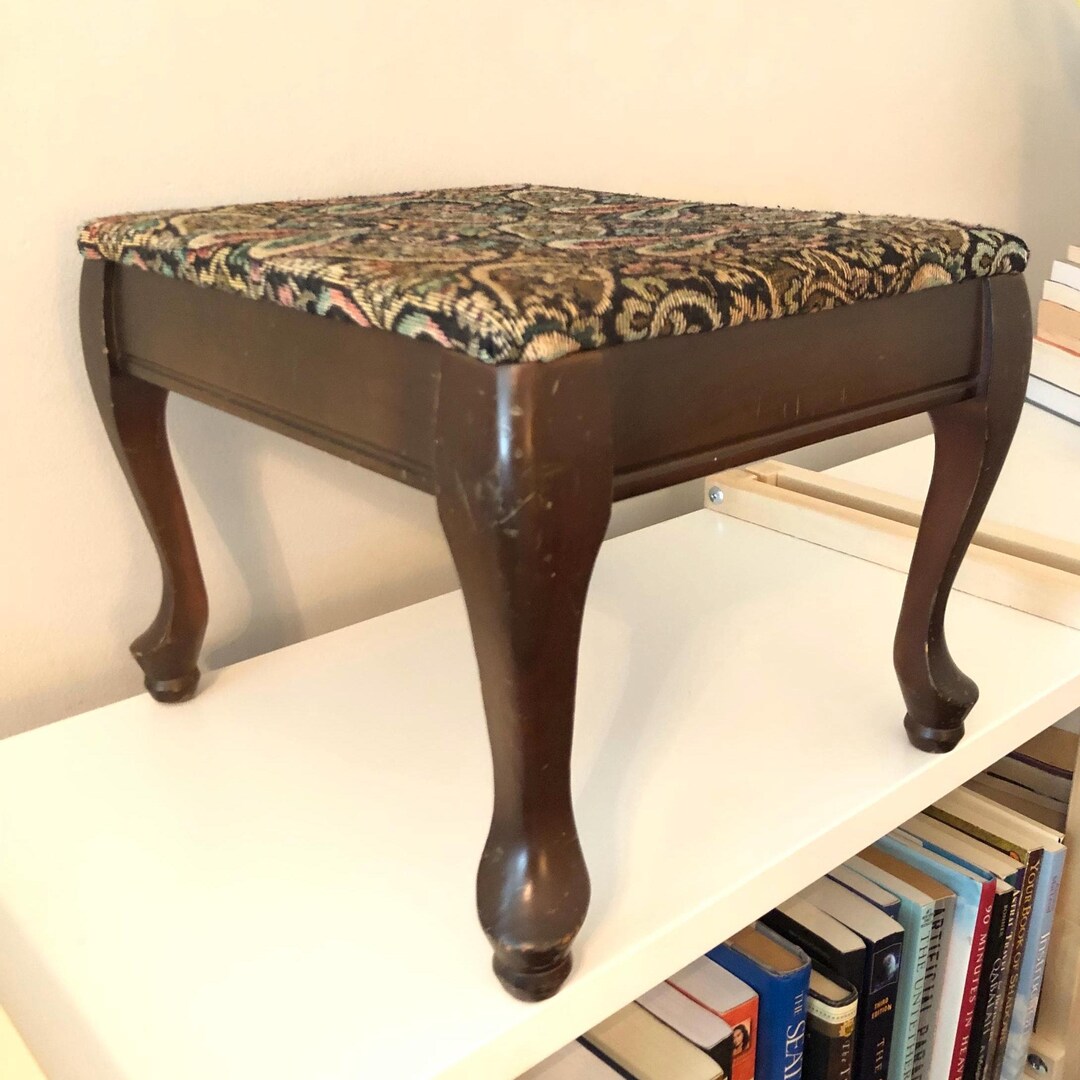 Vintage Footstool/ Footrest With Paisley Pattern Upholstered - Etsy