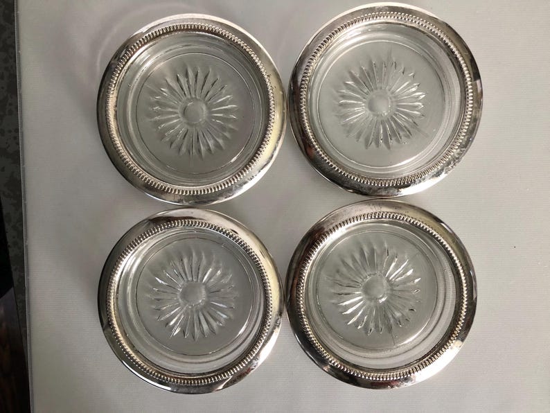 Silver Plated Glass Coasters Set of 4 - Etsy