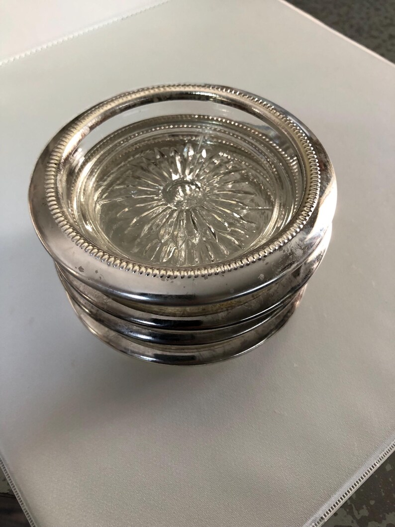 Silver Plated Glass Coasters Set of 4 - Etsy
