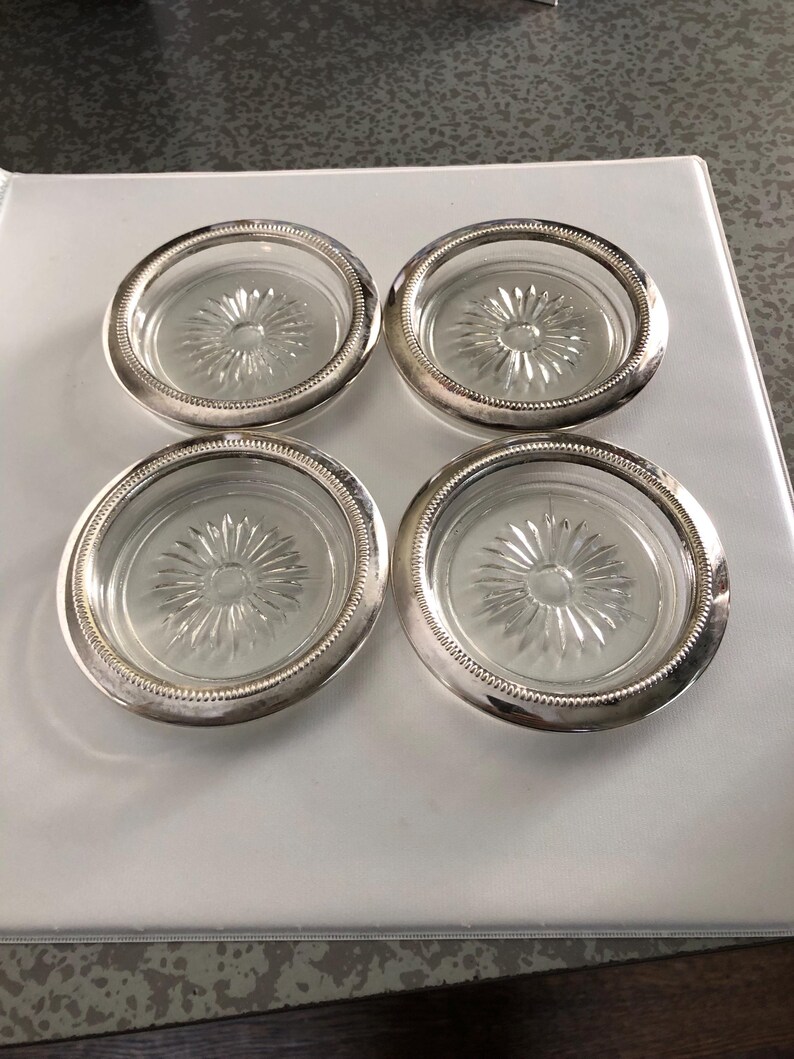 Silver Plated Glass Coasters Set of 4 - Etsy