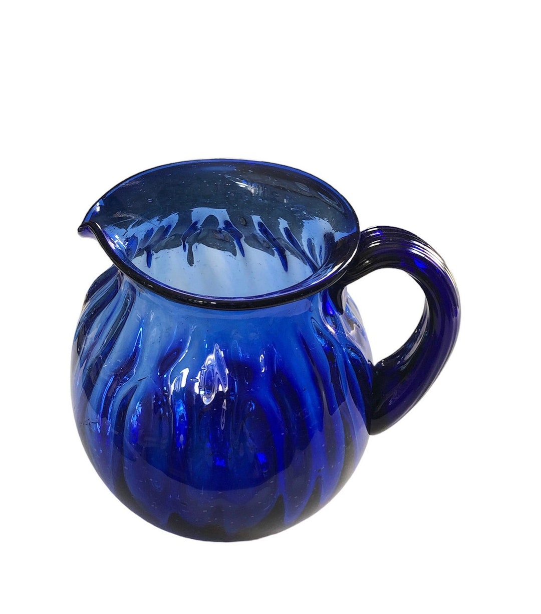 Cobalt Blue Handblown Pitcher - Etsy