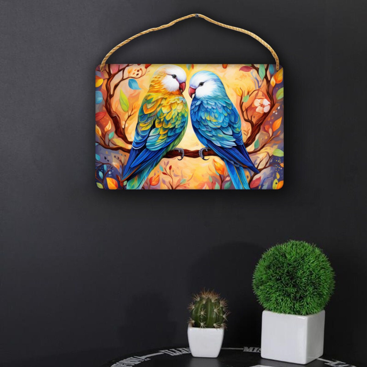 Wooden Panel Painting 8 X 12 Inches Pine, Cute Colorful Bird Couple - Etsy