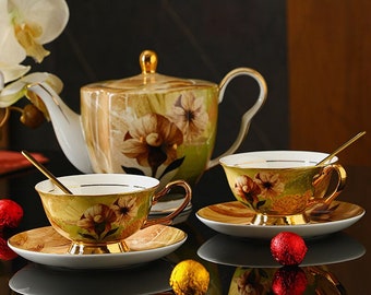 European Ceramic Coffee Set Ceramic Coffee Cup and Saucer Set High-end Gold-rimmed Ceramic Tea ...
