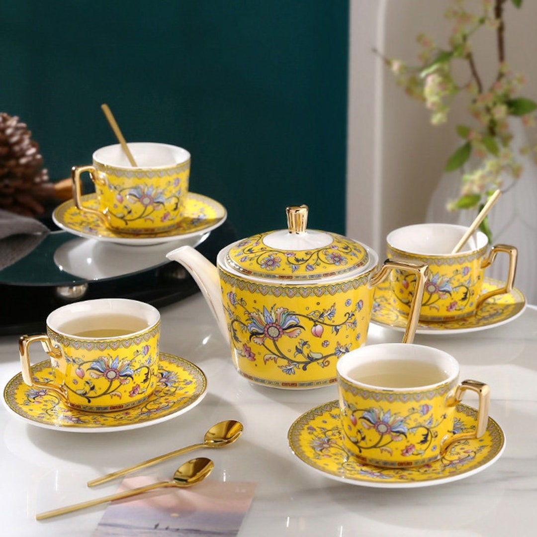 Creative Enamel Yellow Ceramic Coffee Set | Afternoon Tea Set | Ceramic Tea Set | Ceramic Coffee ...