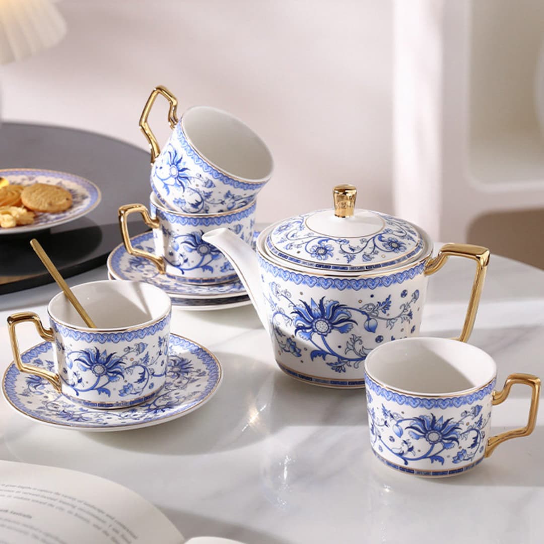 Creative Blue and White Porcelain Coffee Set | Afternoon Tea Set | Ceramic Tea Set | Retro ...