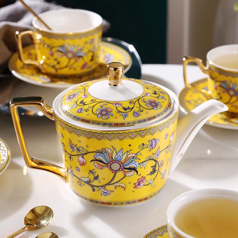 Creative Enamel Yellow Ceramic Coffee Set Afternoon Tea Set Ceramic Tea Set Ceramic Coffee Cup ...