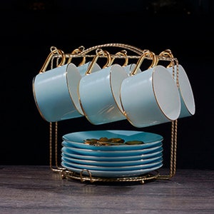 European Ceramic Coffee Set Ceramic Coffee Cup and Saucer Set High-end Gold-rimmed Ceramic Tea ...