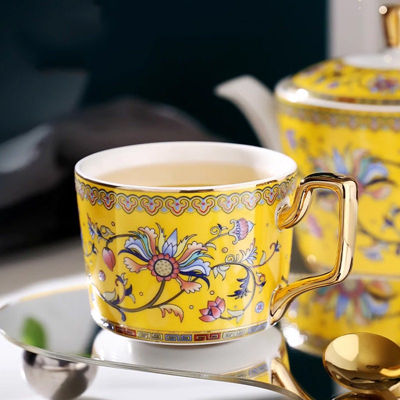 Creative Enamel Yellow Ceramic Coffee Set Afternoon Tea Set Ceramic Tea Set Ceramic Coffee Cup ...