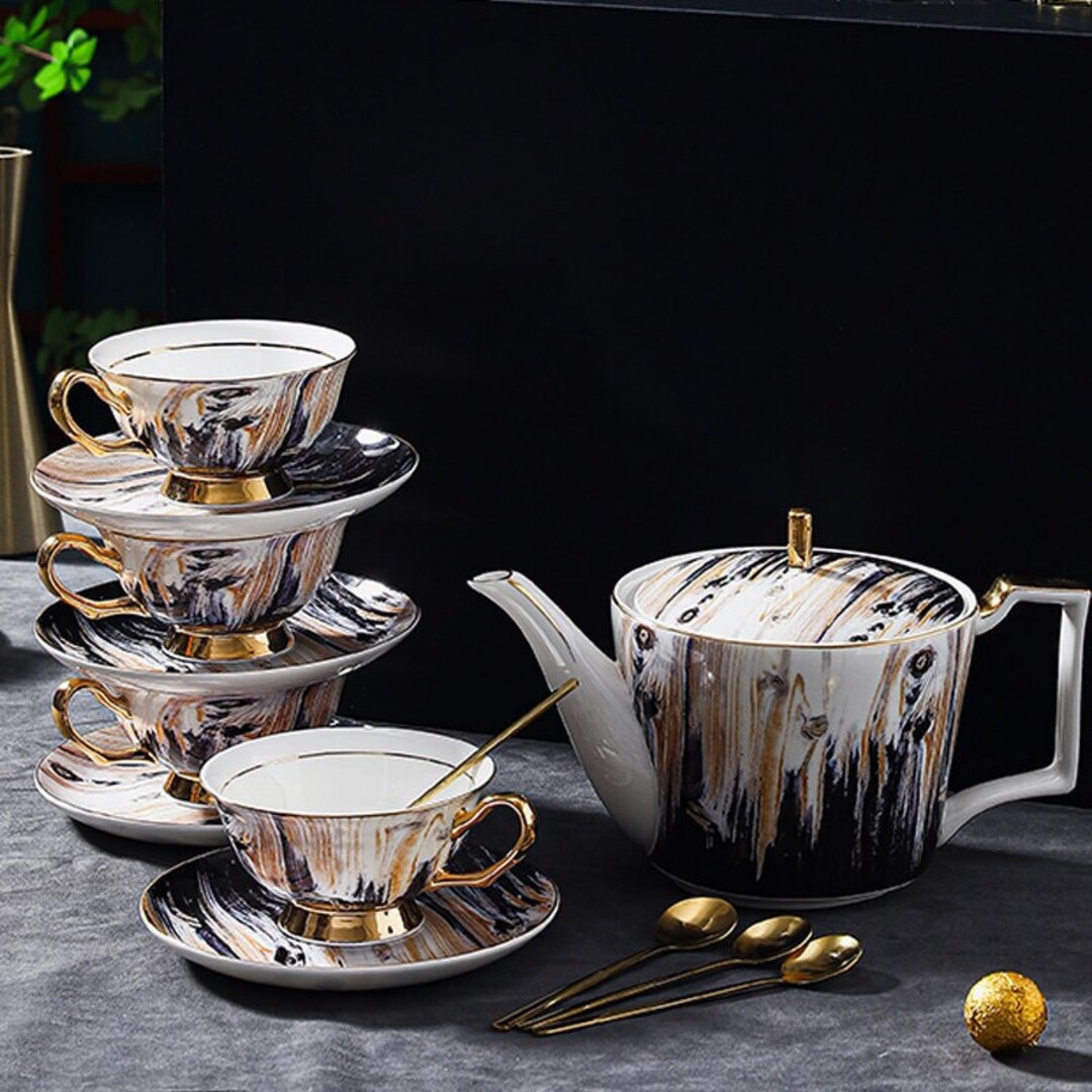 Creative Wood Grain Ceramic Coffee Set Ceramic Coffee Cup and Saucer ...