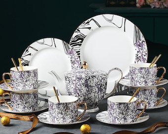 European Ceramic Coffee Set Ceramic Coffee Cup and Saucer Set High-end Gold-rimmed Ceramic Tea ...