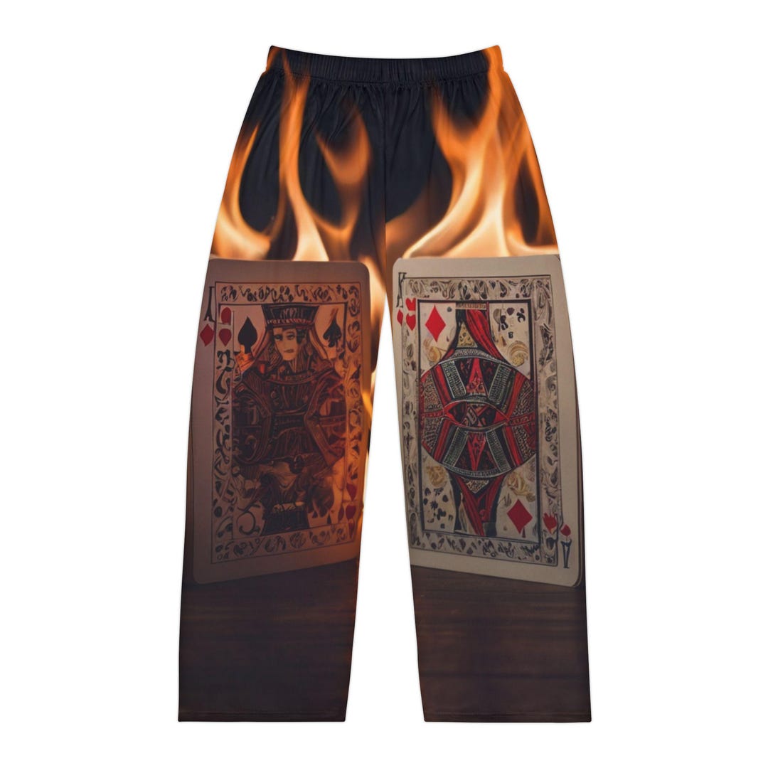 Gamer Men's Pajama Pants Flaming Aces Print, Lounge Sleepwear, Video ...