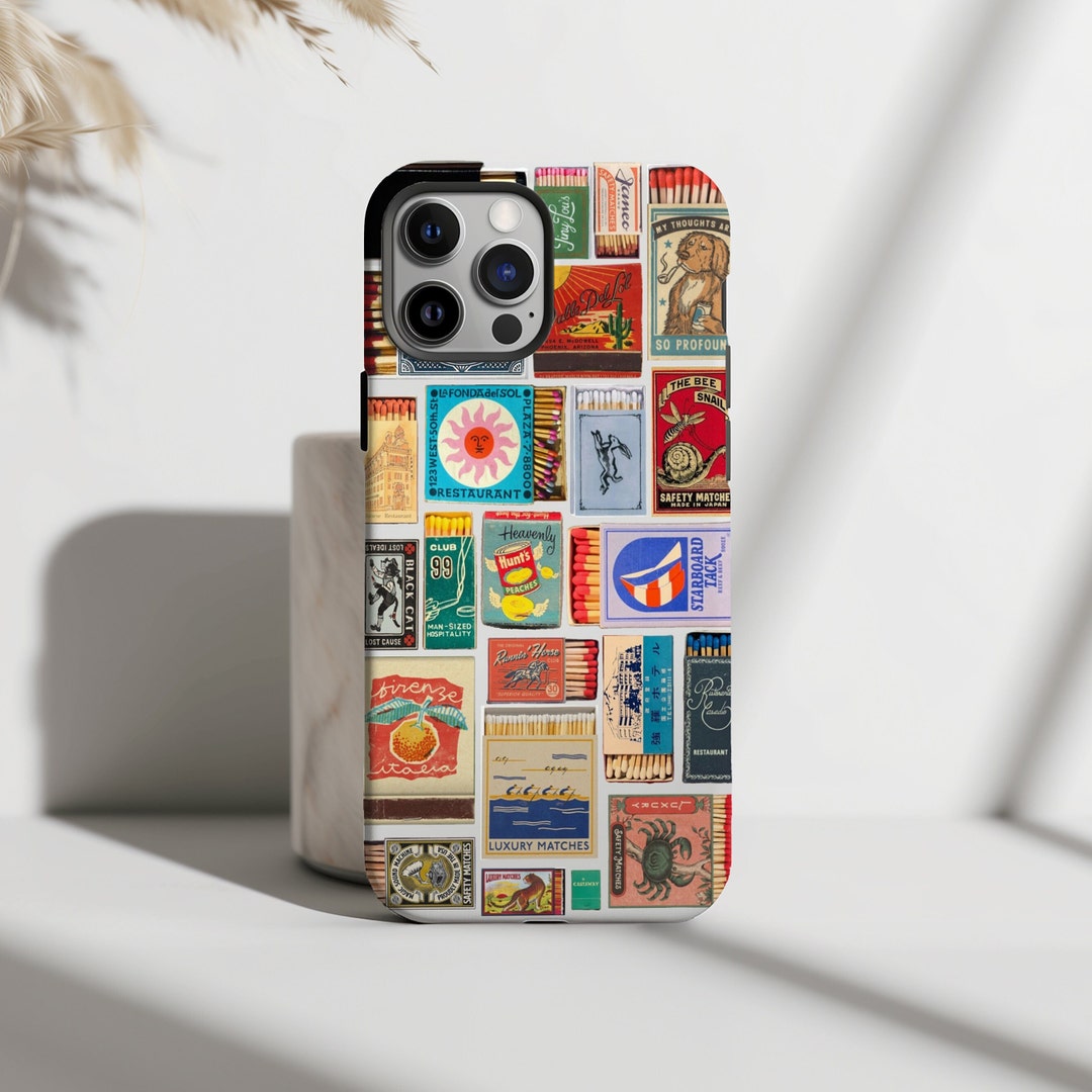 Vintage Matchbox Collage Phone Case Retro Aesthetic, Matchbox Print ...