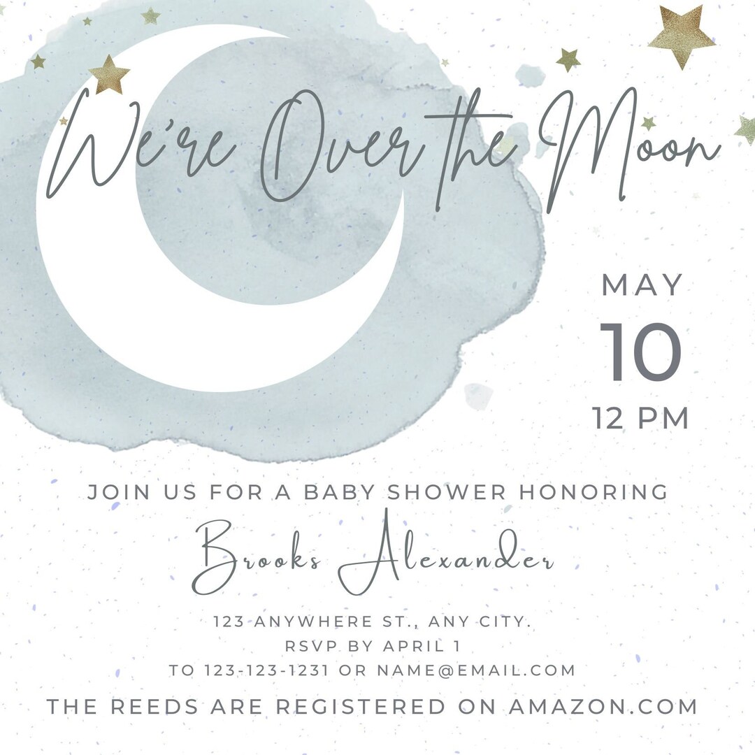 Over the Moon Baby Shower Invitation Template - Etsy