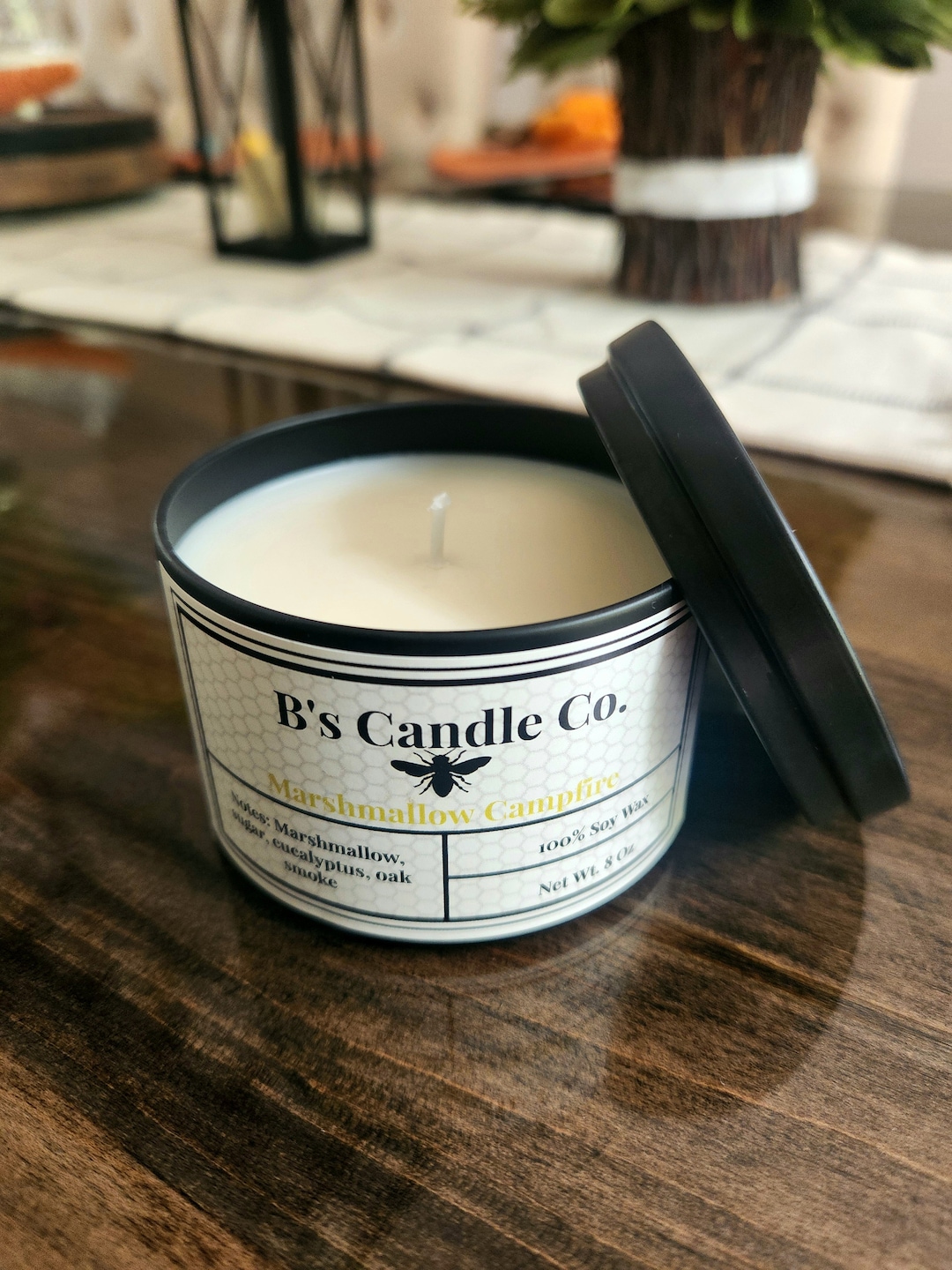 Soy Wax Candle in Black Tin. 8oz - Etsy
