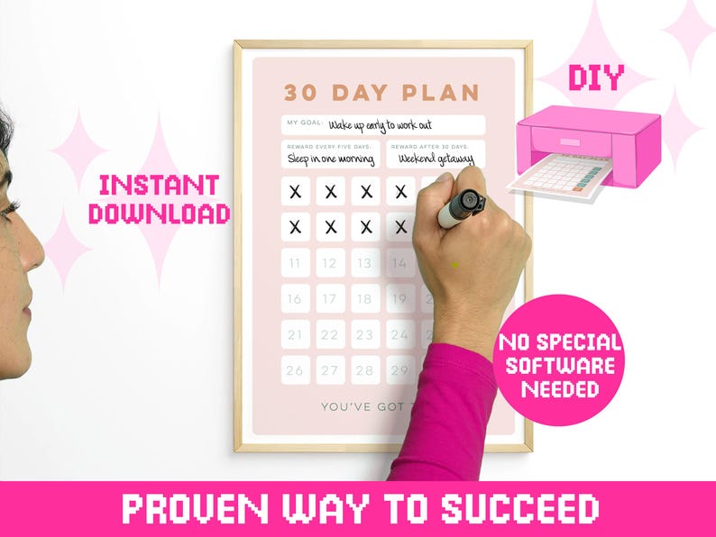 30 Day Goal Tracker Printable | Habit Sticker Chart (PDF Download) - Etsy