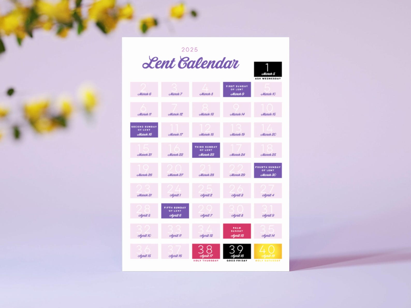 Printable Lent Calendar - 2025 - Includes 40 Words to Inspire ...