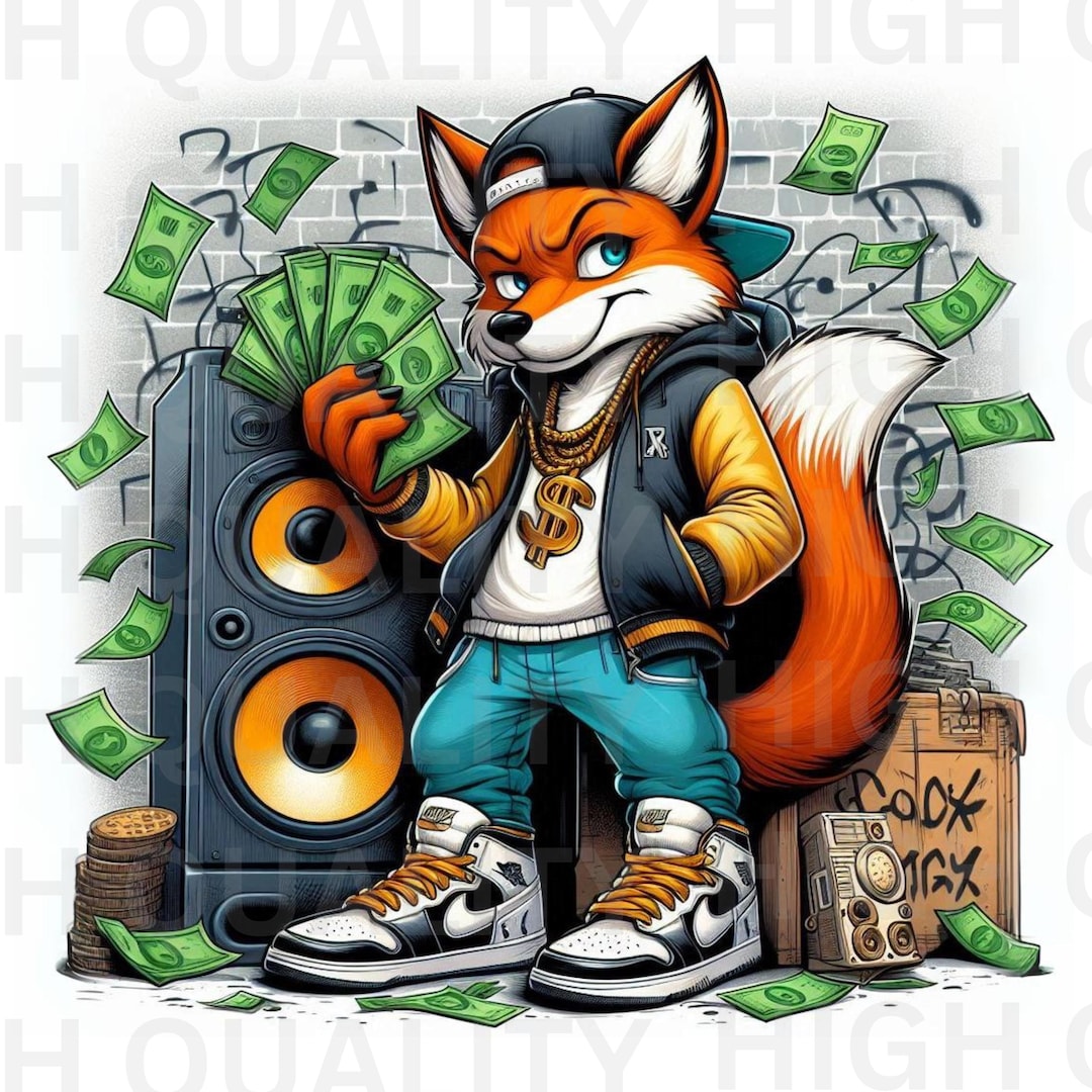Graffiti Hip Hop Fox Holding Money, Cartoon Fox, Cash, Sublimation ...