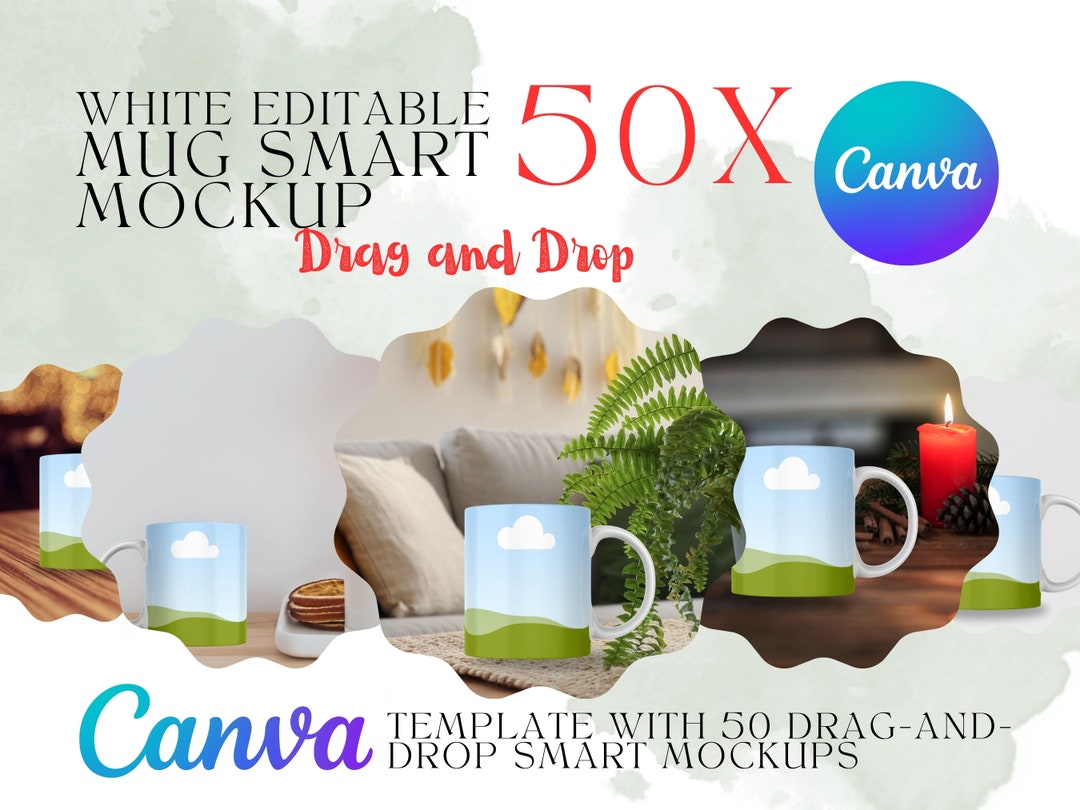 White Editable 50 Mug Smart Mockup Bundle Canva Template Drag & Drop ...