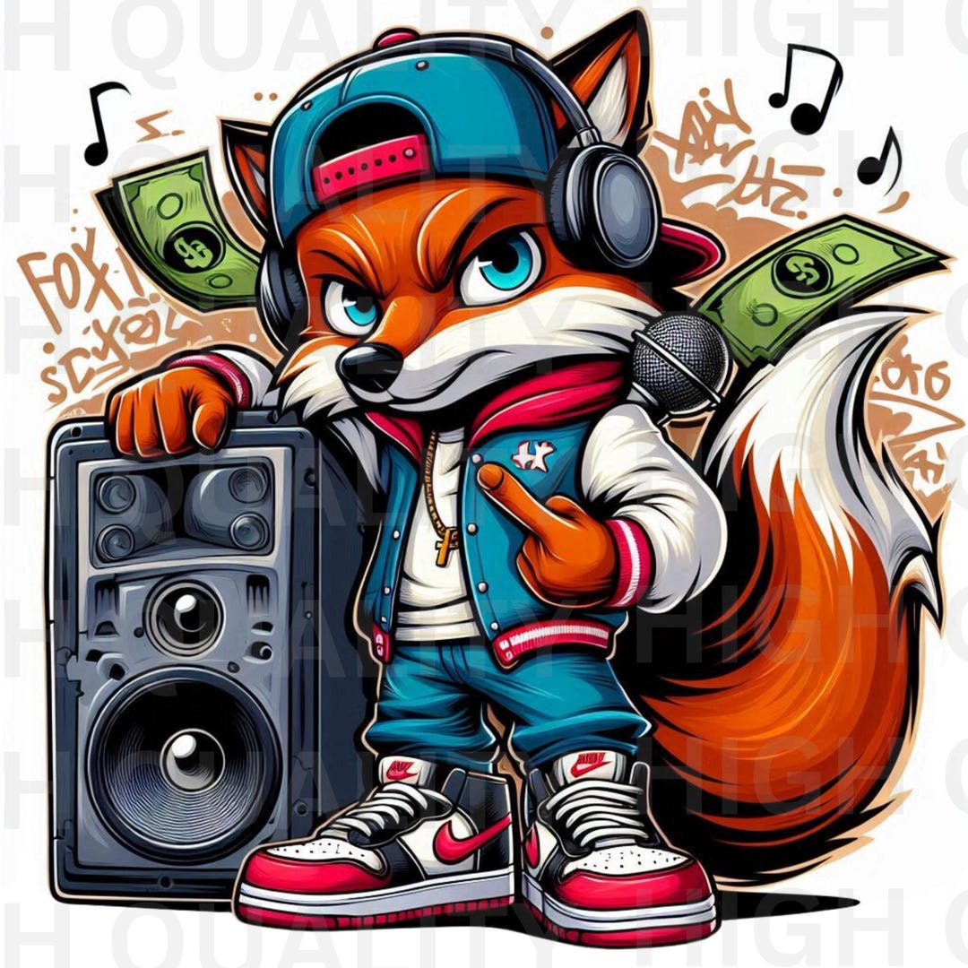 Graffiti Hip Hop Fox Holding Money, Cartoon Fox, Cash, Sublimation ...