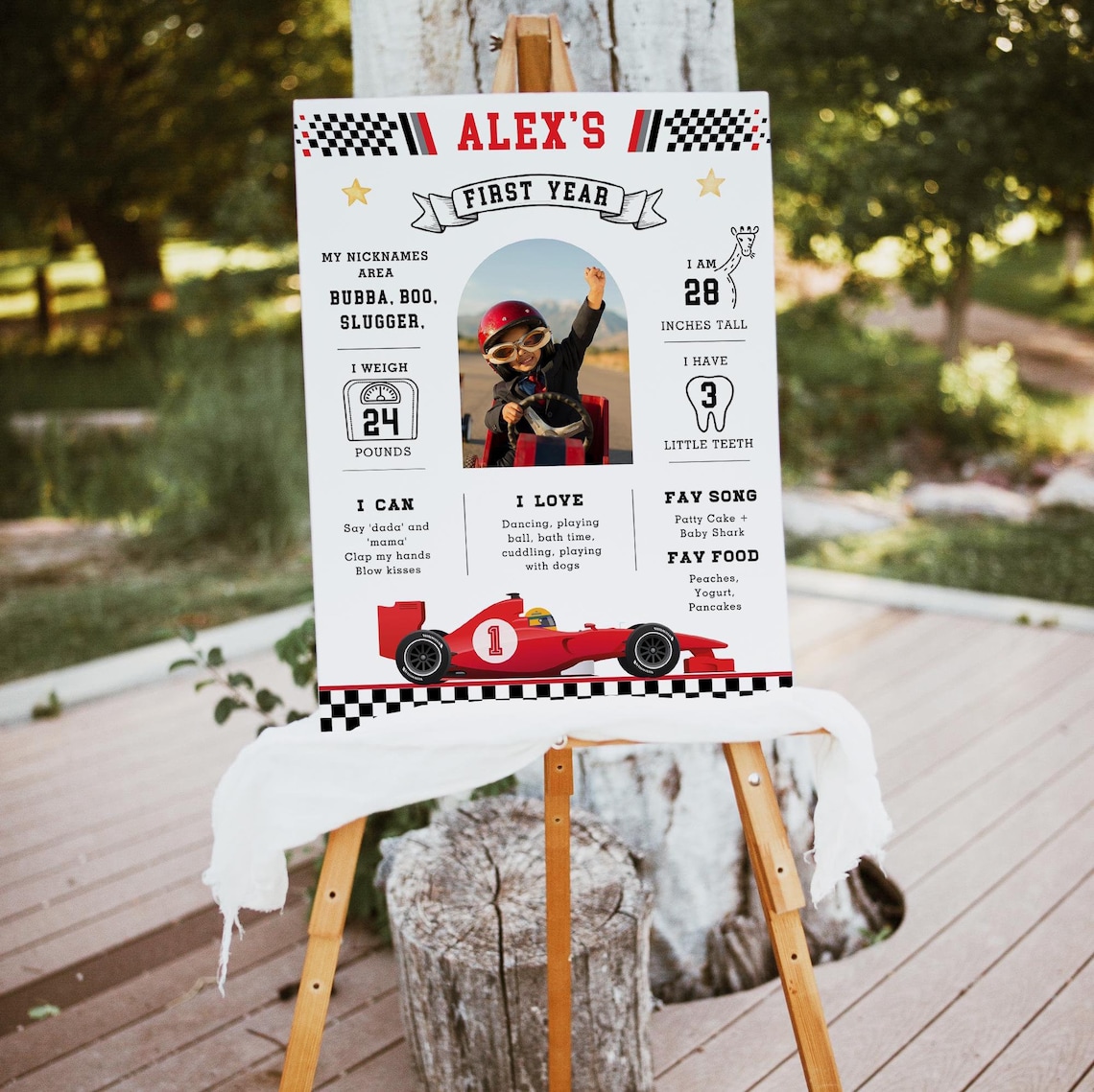 Fast One 1st Birthday Milestone Poster, Editable Race Car Birthday ...